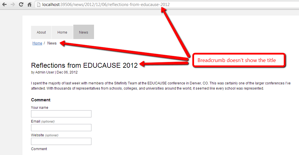 Including item titles in the Sitefinity breadcrumb Including item titles in the Sitefinity breadcrumb